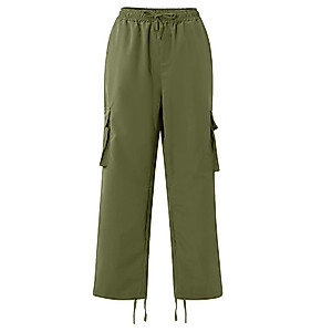 Mens Pants, Pants Men Loose Fit Pants Big and Tall Flannel Lined Cargo Pants for Winter Men's Overalls Drawstring Multi Pocket Casual Pants Hiking Cotton Twill Combat Pants Pants (M, Green)