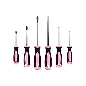Pink Power Magnetic Screwdriver Set - 6 Piece Phillips Head and Flat Head Hand Pink Tool Set for Women & Ladies - Insulated Screwdriver Kit with Magnetic Tip - Screw Drivers Set