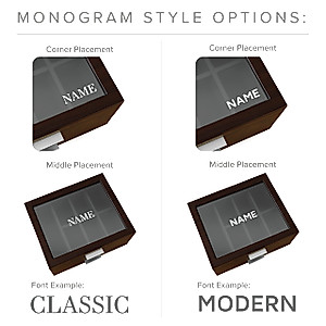 CASE ELEGANCE Monogrammed 8 Slot Watch Box Case Organizer for Men, Cherry Wood Walnut Finish, Watch Display Case, Modular Valet Tray, Compatible with Apple Watch Stand, Accessory Drawer, Pillow Stands