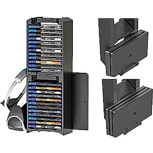 Skywin-Video Game Storage Stand Tower, Video Game Storage Organizer for PS5/ PS4/ PS3/ Xbox Series S & X/Xbox one Game, VR/Headset Hanger, 24 CD Storage Disk Tower for PS (Black)