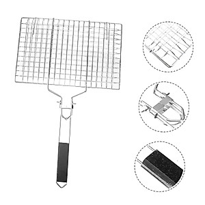 JEWEDECO 1pc Bbq Fish Rack Barbecue Fish Basket Bbq Grilling Basket Outdoor Grill Accessories Bbq Fish Holder Bbq Fish Basket Charcoal Grills Barbecue Grill Stainless Steel Grilled Shrimp