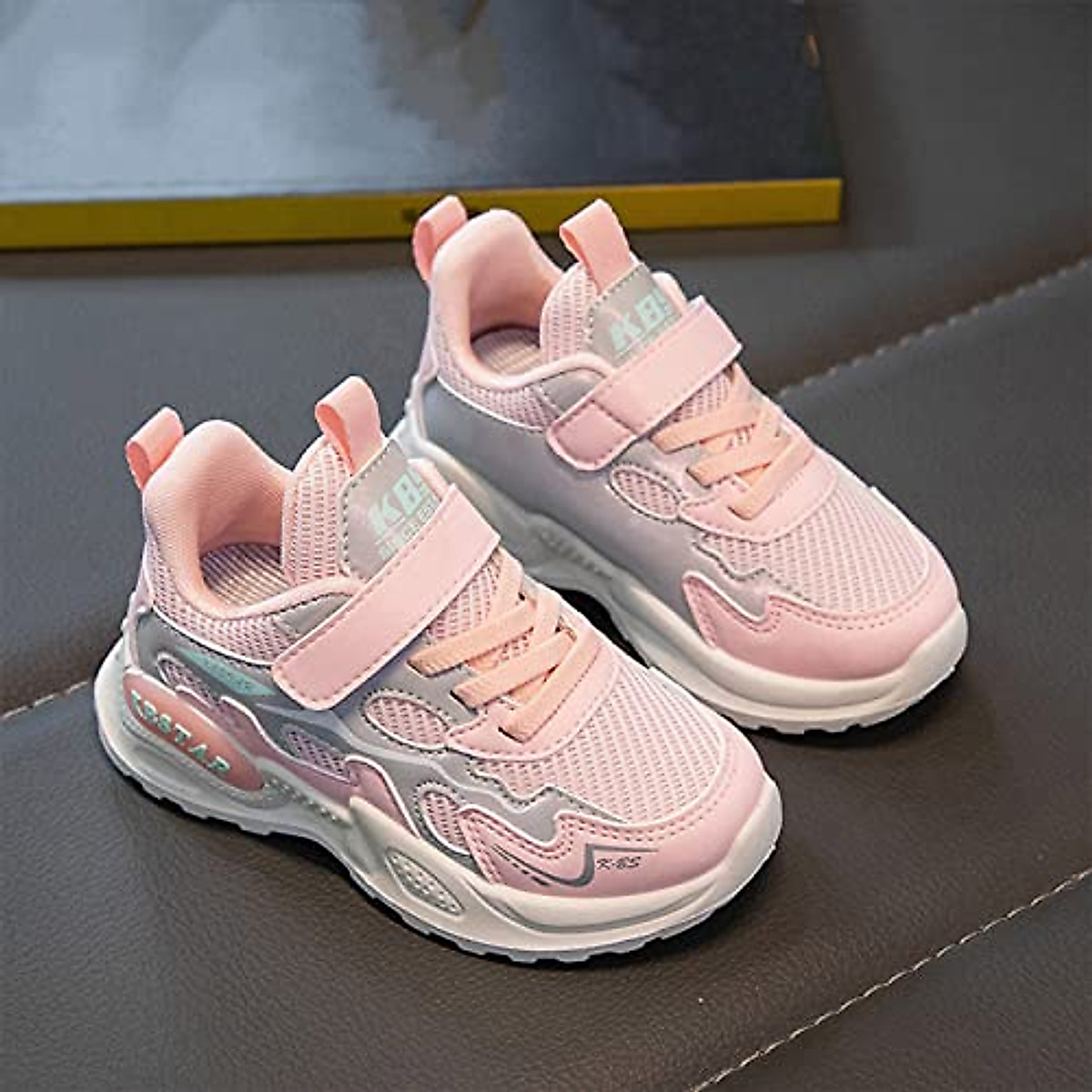 Mercatoo Fashion All Seasons Children Sports Girls Flat Lightweight Mesh Breathable and Comfortable Solid Lace Up Hook Loop Casual Style Size 4 Toddler Shoes (Pink, 4.5-5 Years Toddler)