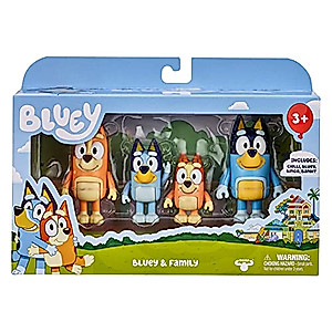 Bluey and Family 4 Pack of 2.5-3" Bluey, Bingo, Chilli, Bandit Poseable Figures