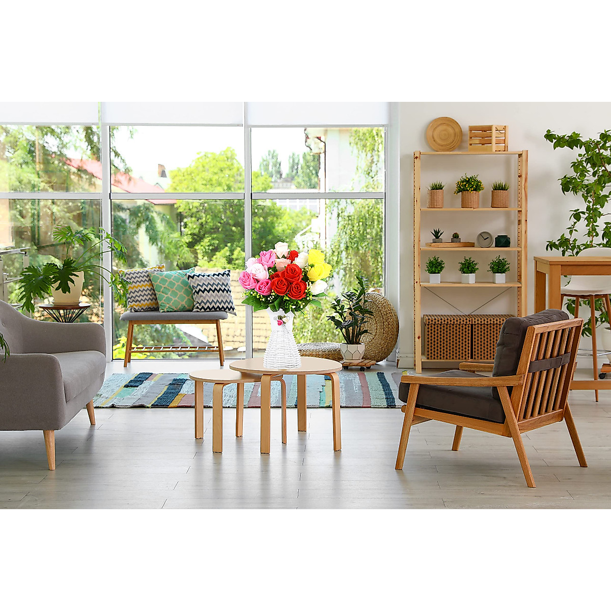 KASIHAO Artificial Rose Flower Green Leaves and Stem Silk Fake Rose Flower Home Garden Decoration Wedding Bouquet, Birthday Gift Flower Party (Color), ReYellow