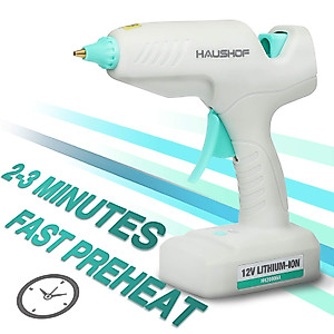 HAUSHOF Hot Glue Gun, 60W Cordless Glue Gun with 20pcs Full-Size Glue Sticks, Fast Preheating & High Temp, Cordless Hot Glue Gun Kit for DIY, Arts, Crafts, Home Decoration