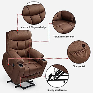 Esright Power Lift Chair Electric Recliner for Elderly Heated Vibration Massage Fabric Sofa Motorized Living Room Chair with Side Pocket and Cup Holders, USB Charge Port&Massage Remote Control, Brown