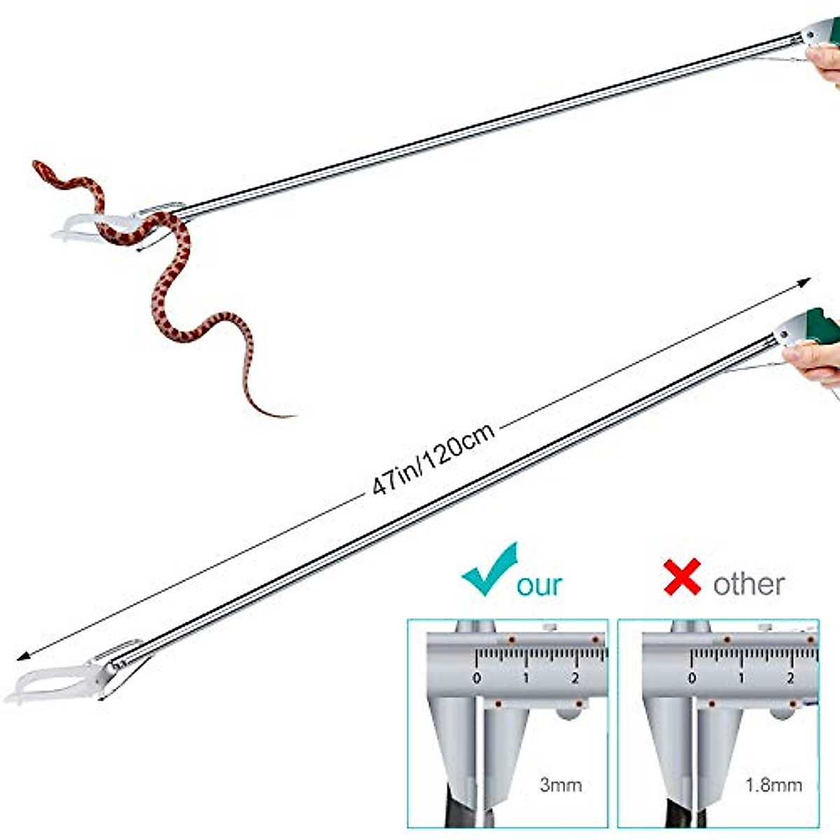 GYORGKSHI 47" Extra Heavy Duty Snake Tongs Reptile Grabber Catcher Wide Jaw Handling Tool
