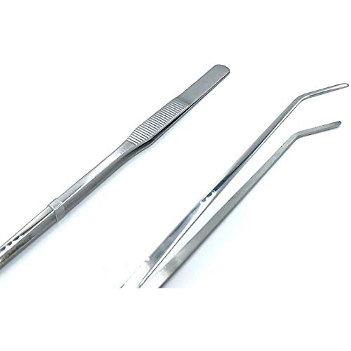 FRUTA Long Reptiles Feeding Tongs Stainless Steel Straight and Curved Tweezers Set Polished Aquarium Tweezers Feeding Tools for Reptiles Lizards Bearded Dragon Gecko Snake Bird Aquatic Plants- Silver