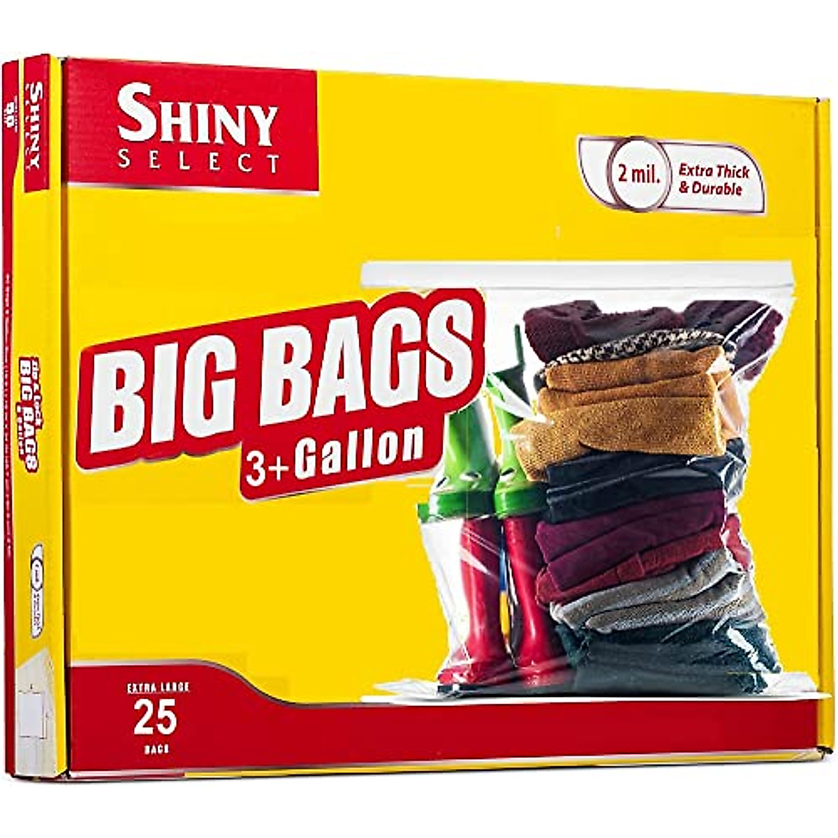 [ Pack of 25 ] Food Storage Bags - BIG - 3.5 Gallon Large Freezer Bags - Resealable Zipper Top - for Moving, Packaging, Storage, Meal Prep, Closet Organization, Travel, Reusable freezer bags, BPA-Free, 2-mil Thick Clear Plastic Bags