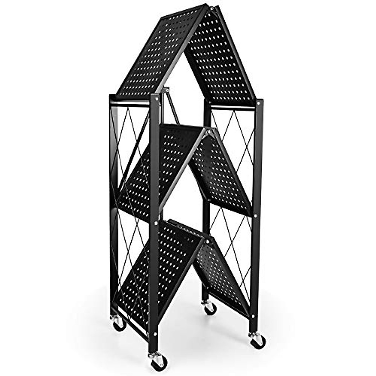 InfiniPower 3-Tier Heavy Duty Foldable Metal Rack Storage Shelving Unit with Wheels