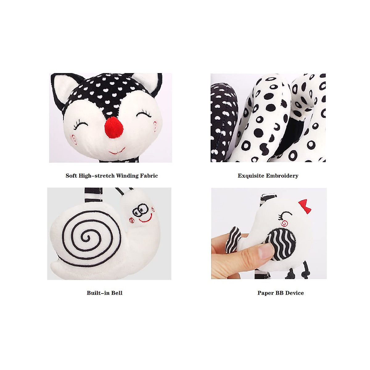 Ebrima Baby Pram Crib Activity Spiral Plush Toys & Stroller Toy & Car Seat Hanging Toys & Animal Education Plush Toys & 3 6 9 12 Months Baby Rattles