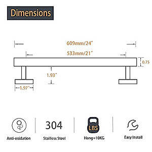 NearMoon Bathroom Towel Bar, Bath Accessories Thicken Stainless Steel Shower Towel Rack for Bathroom, Towel Holder Wall Mounted (2 Pack, Matte Black, 24 Inch)