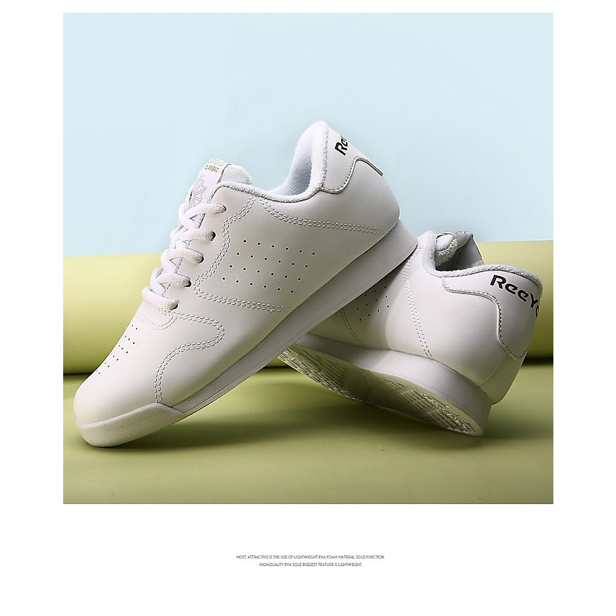 Fenlogft Women Ultra Comfortable Aerobic Cheer Sport Shoes - Training Competition Cheerleading Sneakers for Adults and Youth Girl (Flat White,6)