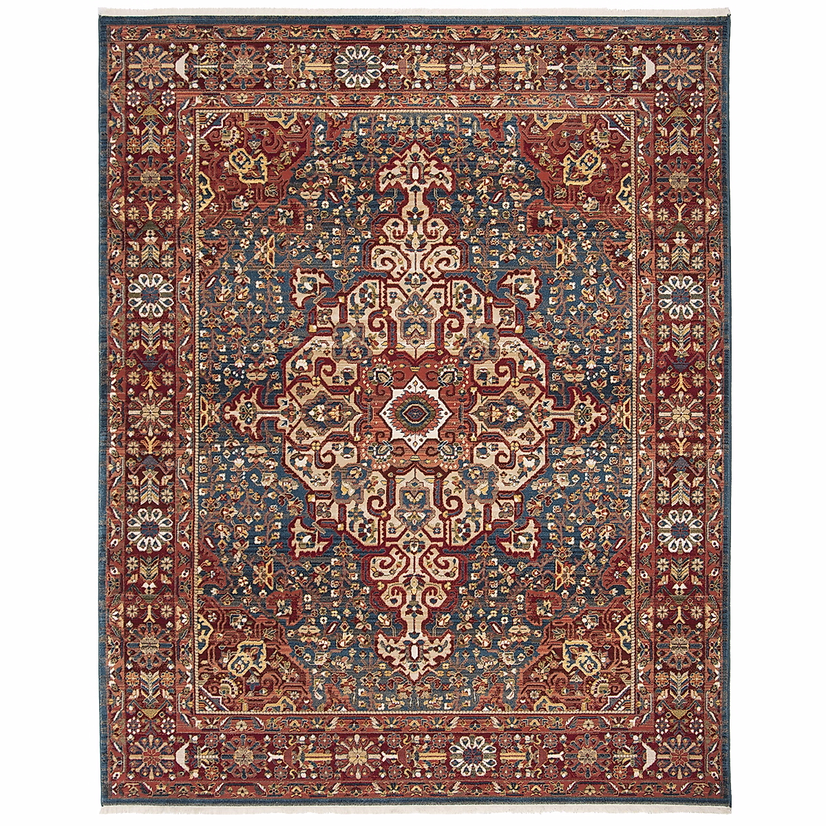SAFAVIEH Kashan Collection Area Rug - 8' x 10', Blue & Red, Traditional Oriental Design, Non-Shedding & Easy Care, Ideal for High Traffic Areas in Living Room, Bedroom (KSN305A)