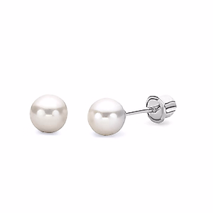 14k REAL White Gold 4mm Freshwater Cultured Pearl Stud Earrings with Screw Back
