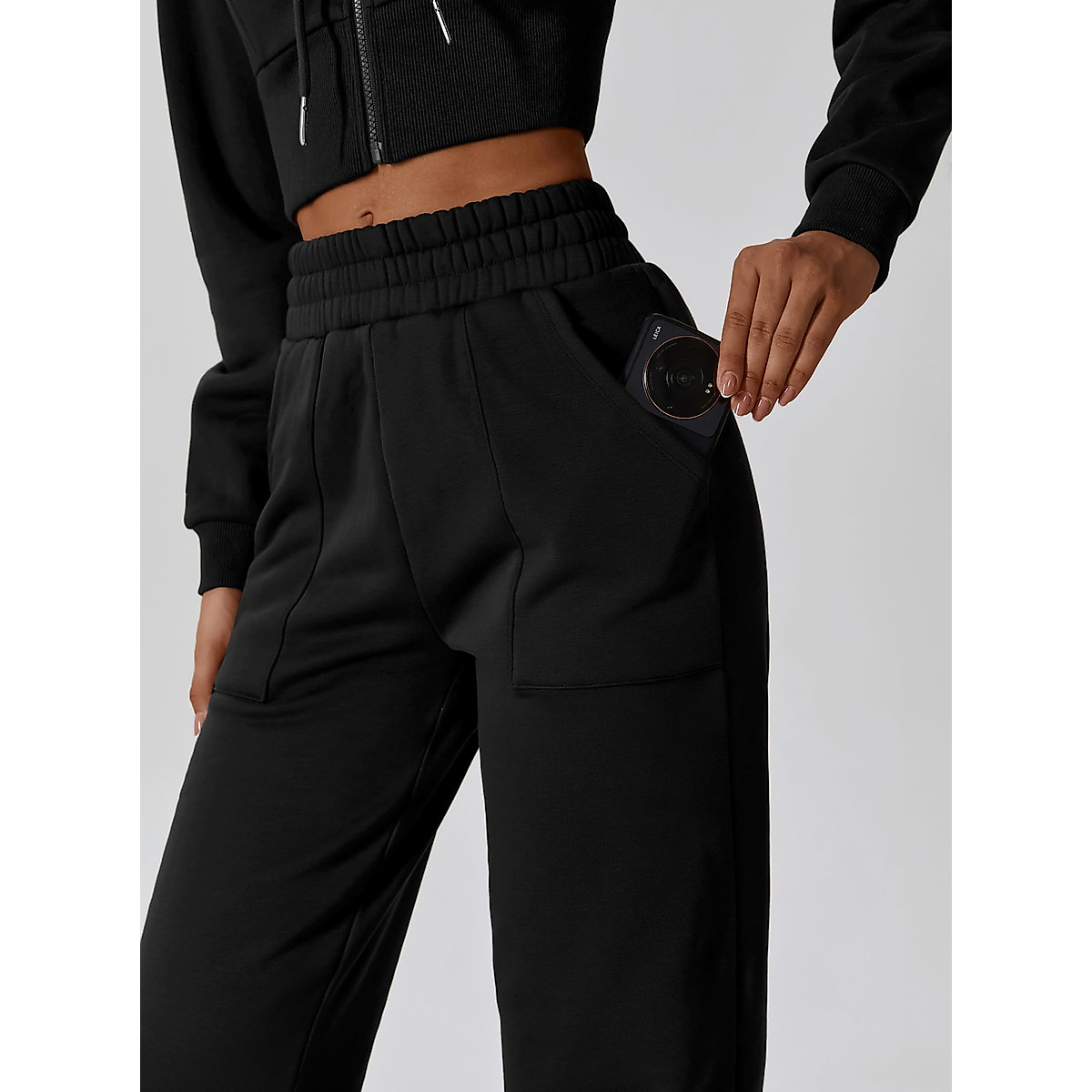 ABOCIW Sweatpants Women Fleece Lined Baggy Winter Thick Warm High Waisted Sweat Pants Casual Athletic Joggers with Pockets Y2k Trendy Lounge Trousers Black Medium