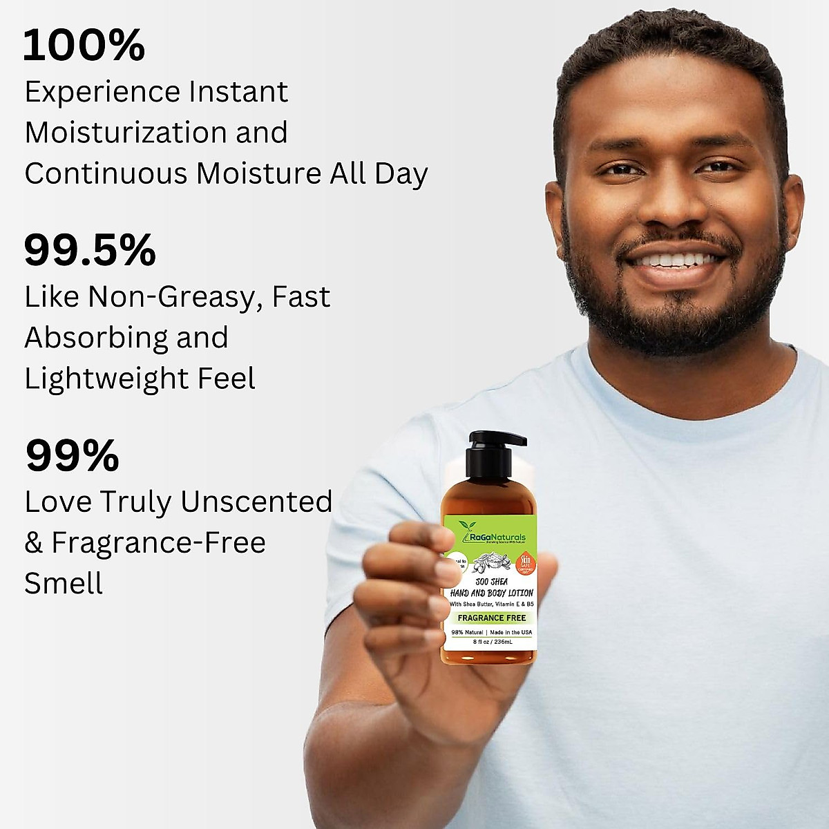 RaGaNaturals Natural Unscented Body Lotion for Dry Skin with Shea Butter and Vitamin E & B5 - Hydrating, Nourishing, Fragrance Free Hand Moisturizer With Organic Essence - For Women, Men, Kids - 8 Oz