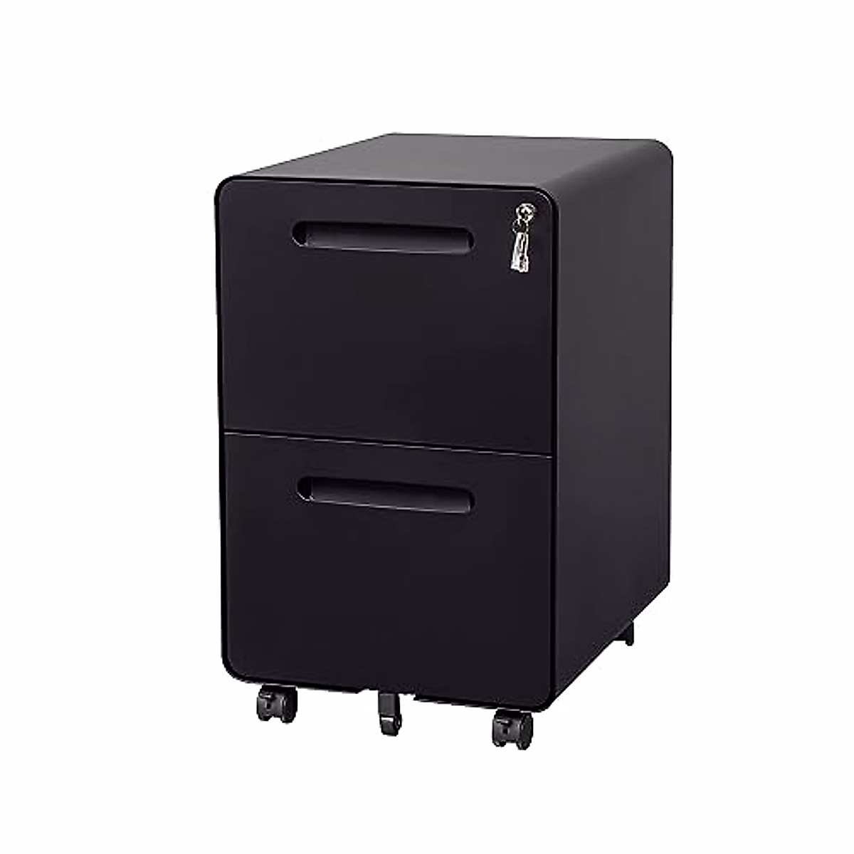 LVSTEEL 2 Drawer Mobile File Cabinet with Lock,Under Desk Metal Filing Cabinet for Home Office fits Legal/Letter,Fully Assembled Except Wheels,Black