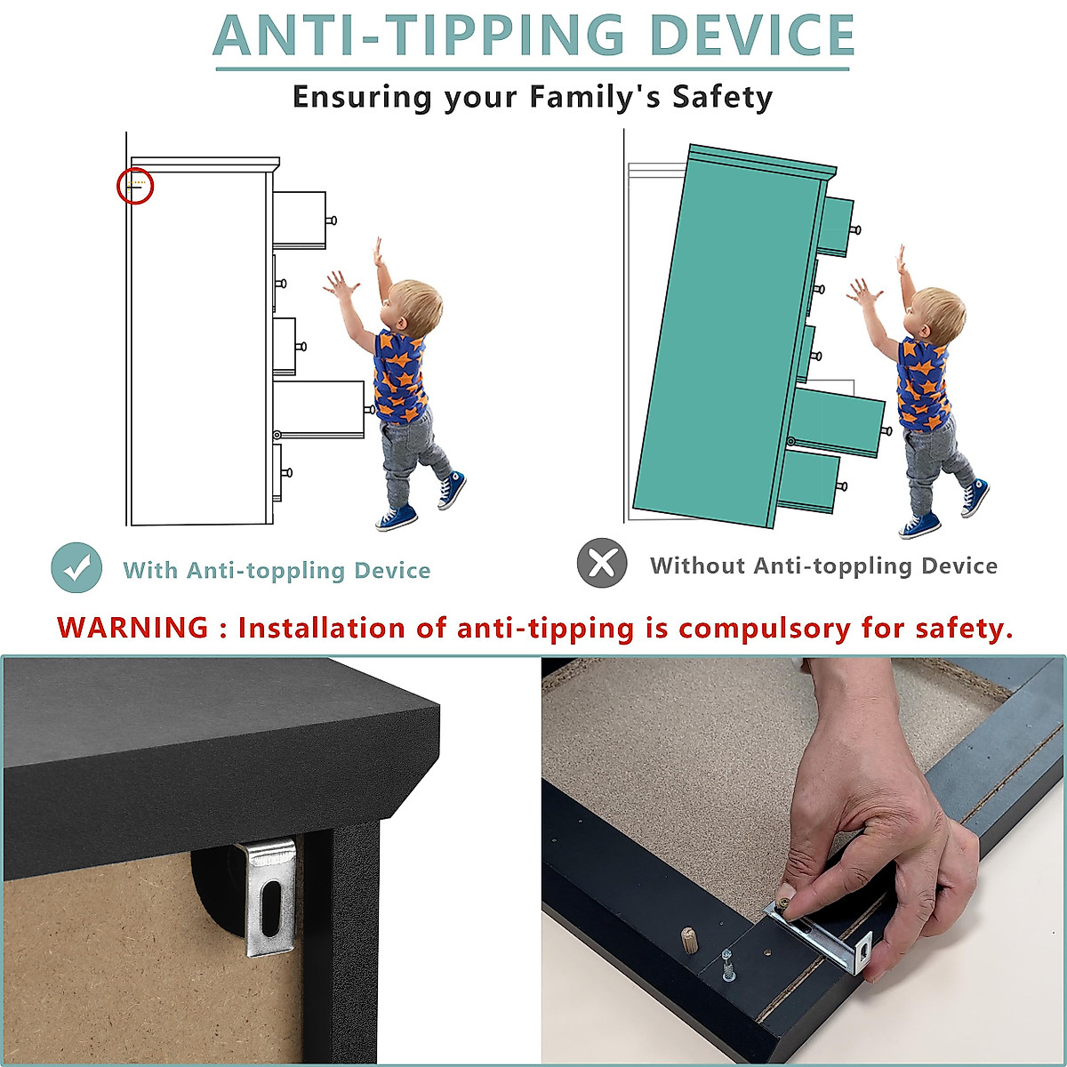 skillmaid Modern Tall Nightstand with 5 Drawers - 31.2" W x 17" D x 47" H Black Dresser Large Bedside Table, Wood Chest Storage Organizer Cabinet for Bedroom, Living Room, Closet, Entryway