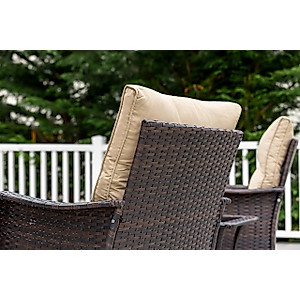 Gotland 3 Pieces Patio Swivel Rocker Wicker Chairs-Outdoor Swivel Rocking Chairs with 1 Rattan Coffee Table&2 Khaki Thickened Cushions Outdoor Furniture Conversation Sets