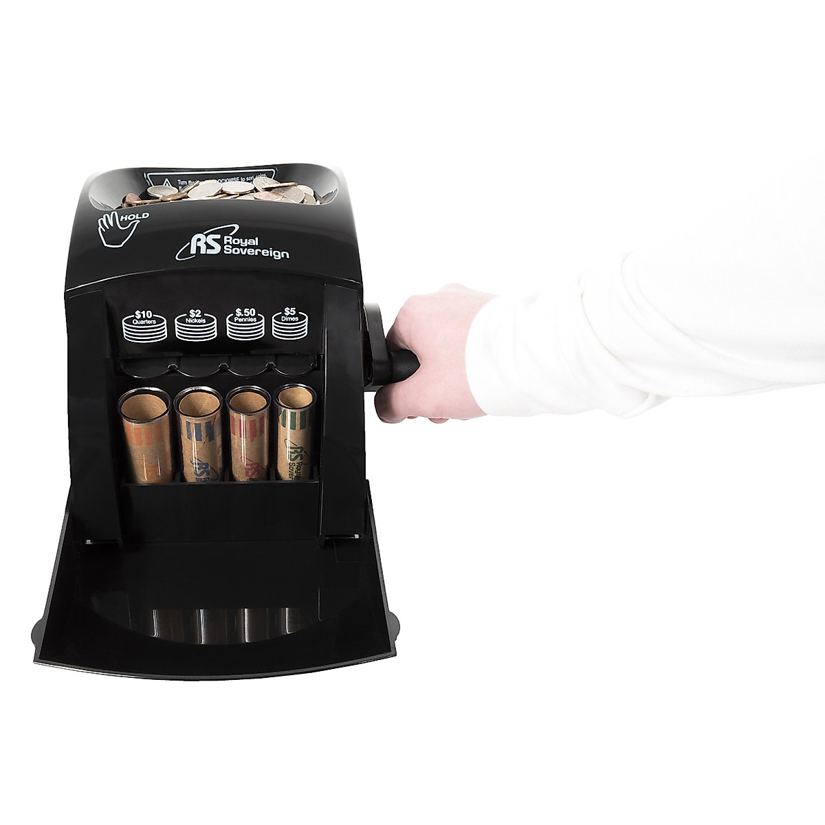 Royal Sovereign 1 Row ECO-Friendly Manual Hand Crank Coin Counter/Sorter (QS-2N), Single,Black