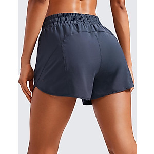 CRZ YOGA Womens High Waisted Running Shorts Mesh Liner 3'' Dolphin Quick Dry for Athletic Gym Track Workout with Zip Pocket Navy Small