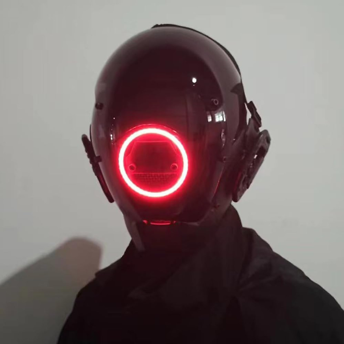 KYEDAY Punk Mask Cosplay for Men, LED Round Light Mask for Women Cosplay Halloween Fit Party Music Festival Accessories (Red)