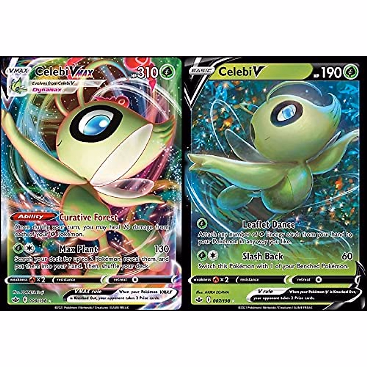 Celebi Vmax & V Chilling Reign - Pokemon Ultra Rare Card Lot - 007/198 & 008/189