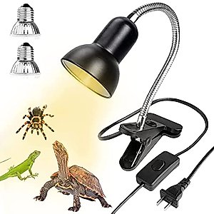 50W Reptile Heat Lamp, Set of 2 Bulbs, Basking Spot Lamp with 360°Rotatable Clip, Clamp Lamp for Aquarium Adjustable Light and Temperature with Holder UVA UVB Bulb for Lizard Turtle Snake Amphibian