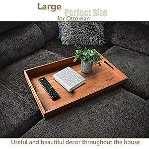 MAGIGO 22 x 14 Inches Large Rectangle Cherry Wood Ottoman Tray with Handles, Serve Tea, Coffee or Breakfast in Bed, Classic Wooden Decorative Serving Tray