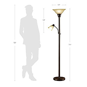 Catalina 18223-002 Transitional Metal Uplight Floor Lamp with Reading Light and Glass Shades, 71", Bronze