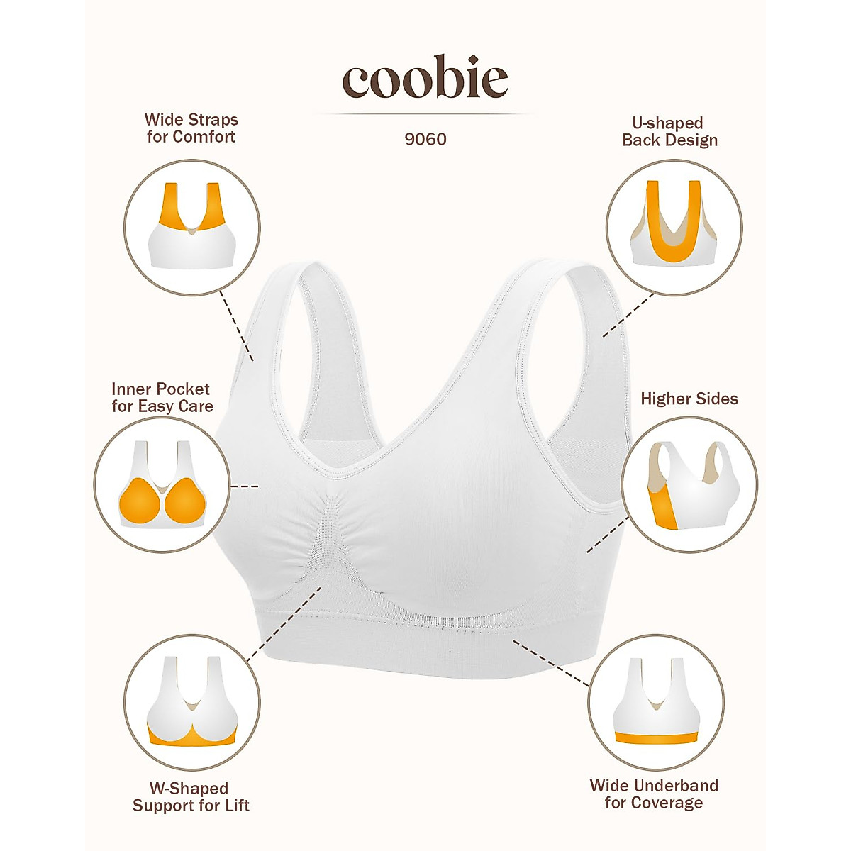Coobie Seamless Comfort Bra,White,X-Large