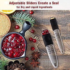 Professional Adjustable Measuring Spoons Set of 2 #2258, Fits in Spice Jars, Teaspoon Measuring Spoons 9 in 1 for Dry and Liquid, BPA- free & Dishwasher Safe