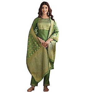 Vaamsi Women's Poly Silk Solid Kurta Pant and Dupatta Set (PKSKD1109_3XL_Green)