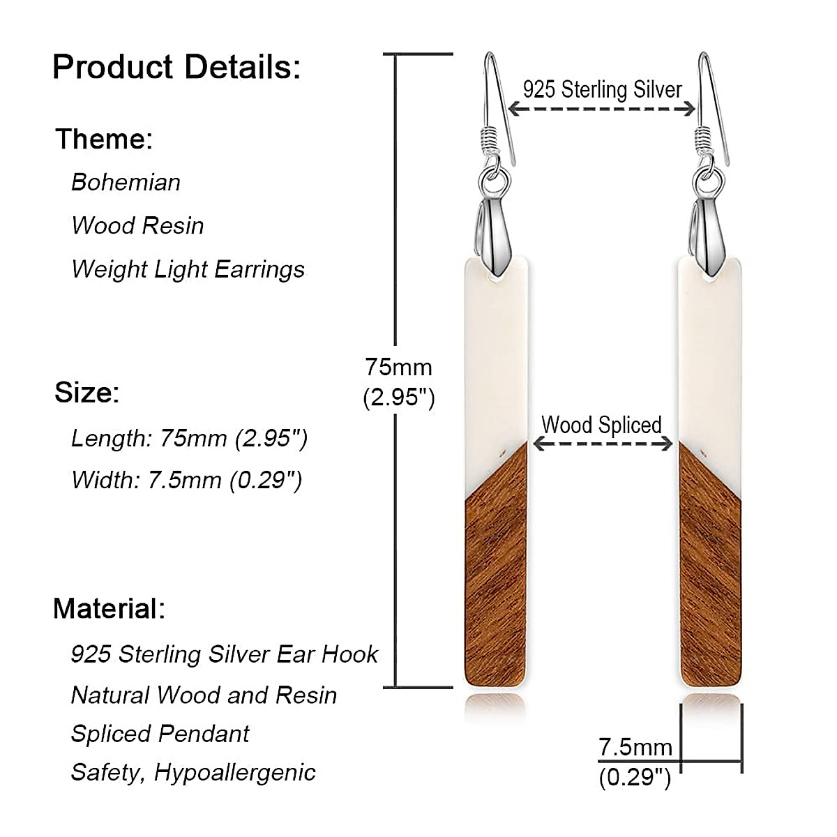 YWDREAM Wood Earring, Wooden Earrings for Women, Boho Earrings Women Dangling Statement Earrings (Black Vertical Bar)