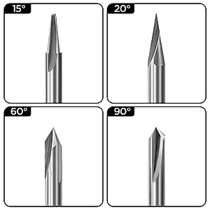 MNA Engraving CNC Wood Carving Router Bit Set, 4 Piece, 1/4" Shank, Soild Carbide 15° 20° 60° 90° V Groove Bit. for CNC or Wood Router, MNA Industrial Grade.