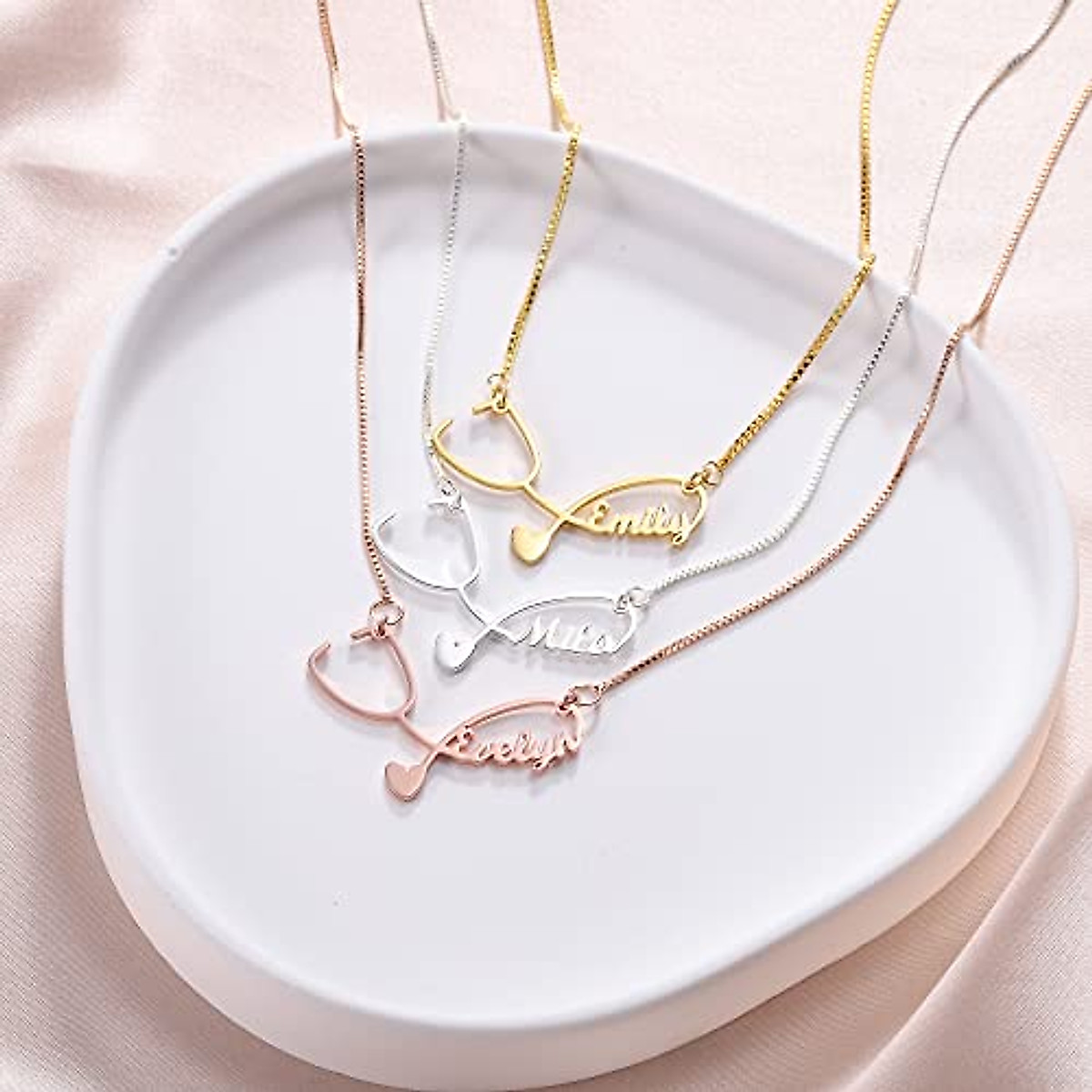 Stethoscope Necklace - Personalized Stethoscope Pendant With Name - Nurse Necklace - Doctor Necklace - Nurse & Doctor Graduation Gift (Sterling Silver)