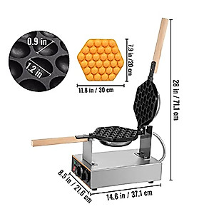 VEVOR Commercial Bubble Waffle Maker, 1400W Egg Bubble Puff Iron w/ 180° Rotatable 2 Pans & Wooden Handles, Stainless Steel Baker w/ Non-Stick Teflon Coating, 50-250℃/122-482℉ Adjustable
