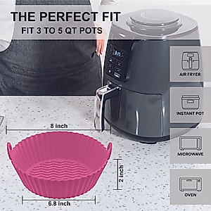 KH 3-Pack Air Fryer Liners for 3 to 5 QT, Silicone Air Fryer Liners, Airfryer Liners, Air Fryer Silicone Liners, Air Fryer Liner Reusable, Air Fryer Basket, Air Fryer Liners Silicone (Pink)