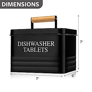 Calindiana Modern Farmhouse Metal Dishwasher Pods Container Holder with Lid for Kitchen Organization and Storage, Kitchen Essentials Decor Accessories, Black