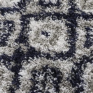 Nautica Puffy Rug – Fez Motif | Modern Home Décor | Premium Shag Accent Rug |Measures 3' X 5' | Navy and Grey