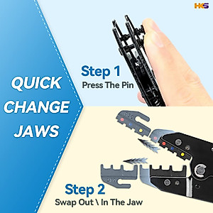HKS Ratcheting Crimping Tool Set 8 PCS - Quick Exchange Jaw for Heat Shrink Terminals, Non-Insulated, Open Barrel, Solar Conncetors, Insulated and Non-Insulated Ferrules AWG 20-2