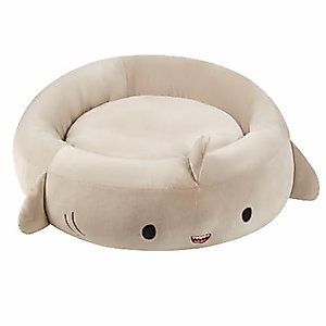 Pet Bed for Dogs, 24Inch Funny Cute Plush Dog Beds, Cozy Soft Dog Round Bed, Fluffy Dog Beds with Non-Slip Bottom (Shark Grey)