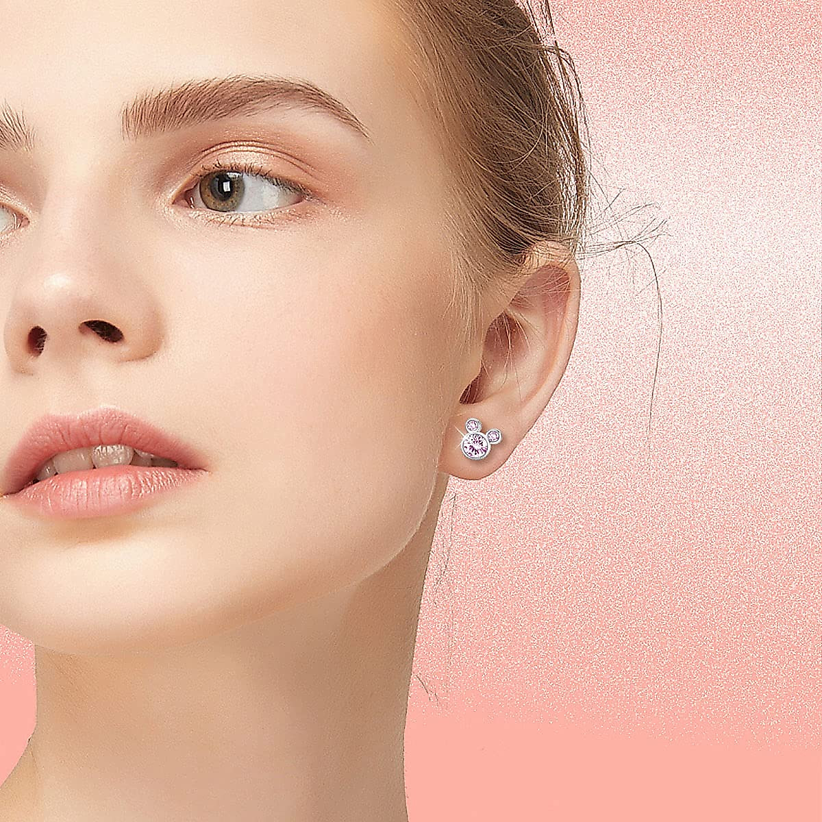 Dazlily Mouse Shape Stud Earrings 925 Sterling Silver Stud Earrings for Women Jewelry (Mouse Pink)