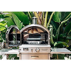 AMS Fireplace Summerset Freestanding Pizza Oven | Large Capacity Propane Gas Outdoor Pizza Oven with Pizza Stone and Smoker Box & Mobile Cart | 304 Stainless Steel Construction | FREE Tabletop Fire Pit (Propane Gas)