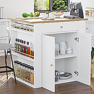 IRONCK Kitchen Island with Storage, Large Organized Storage Space with Power Strip, 2-Door Cabinet and 2 Open Shelves/Dual Side Drawers/5 Open Spice Racks, 29.5" D x 39.4" W x 37.8" H, White