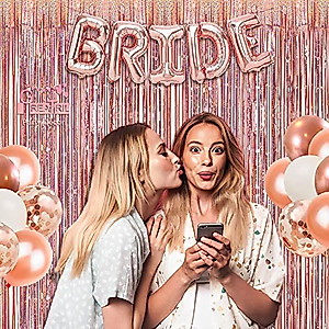 Rose Gold Tinsel Curtain Party Backdrop - GREATRIL Foil Fringe Curtain Streamers for Bachelorette Party Decorations Bride to Be Birthday Girls Streamers Party Decor 2 Packs (Glitter Rose Gold)