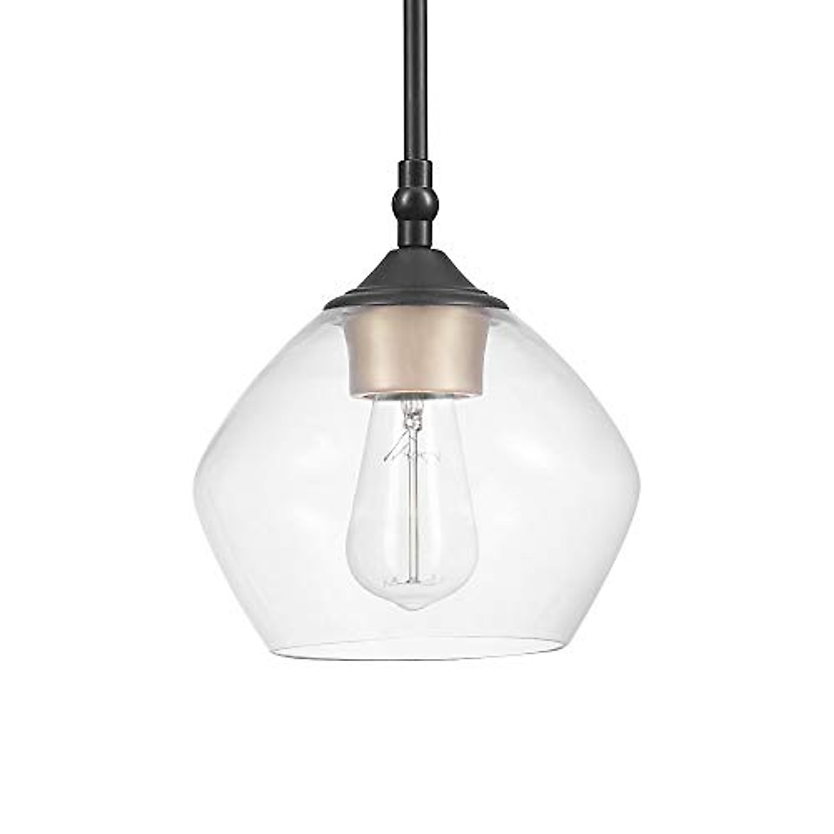 Globe Electric Harrow 1-Light Pendant, Gold Accent Socket, Shade 60312, 59.6", Matte Black with Clear Glass