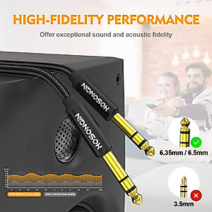 HOSONGIN 1/4 Inch TRS Instrument Cable 10ft 2-Pack [Nylon Braided Shielded], 1/4 Inch to 1/4 inch TRS Male to Male Plug Stereo Audio Cord, Quarter Inch 6.35mm Balanced Interconnect Line - 10 feet