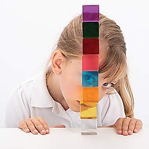 TickiT Perception Cubes - Set of 8 - Assorted Colors - Transparent Manipulatives for Visual Sensory Play - Observe Light and Color-Mixing - Light Panel Accessory